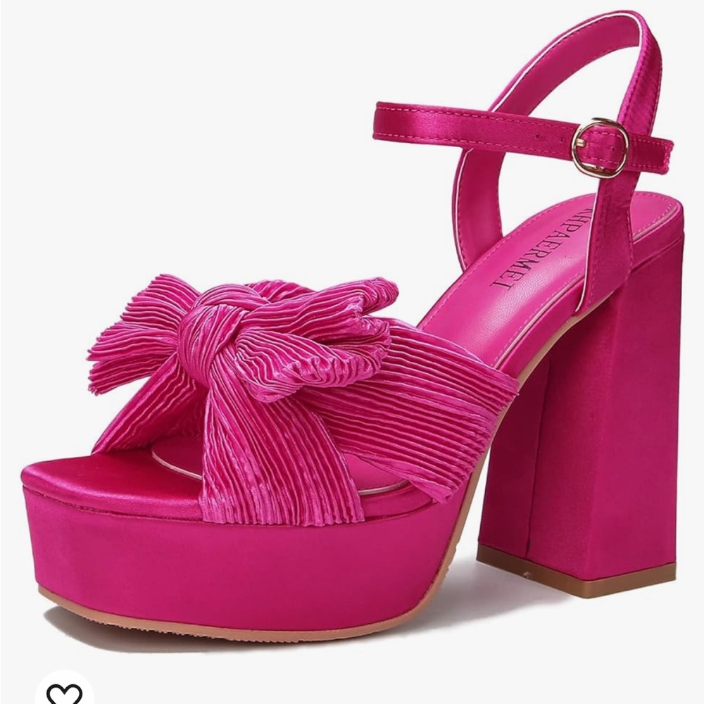 Hot Pink Bow Chunky Block Heel - Gem